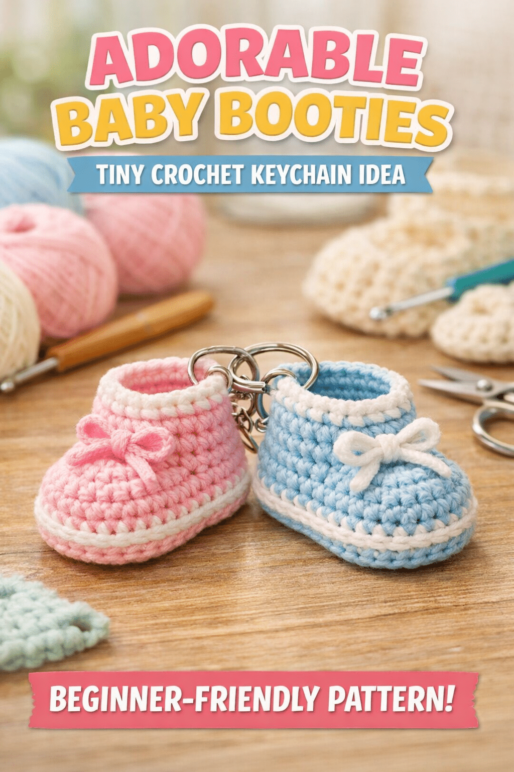 Mini Crochet Baby Booties Keychain Pattern – Baby Booties Crochet ...
